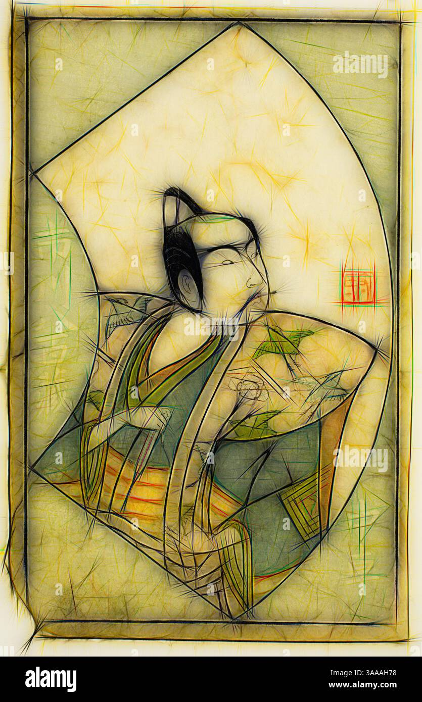 A stylized depiction of a figure in traditional attire, surrounded by ...