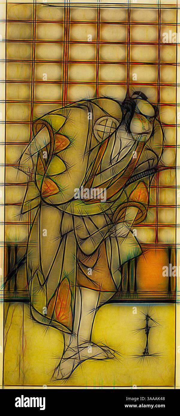 A stylized figure in traditional attire bends slightly, showcasing ...