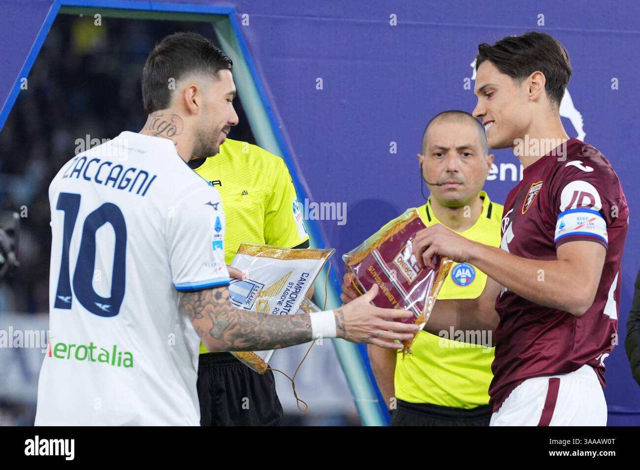 Roma, Italia. 31st Mar, 2025. Lazio's Mattia Zaccagni Torino's Samuele ...