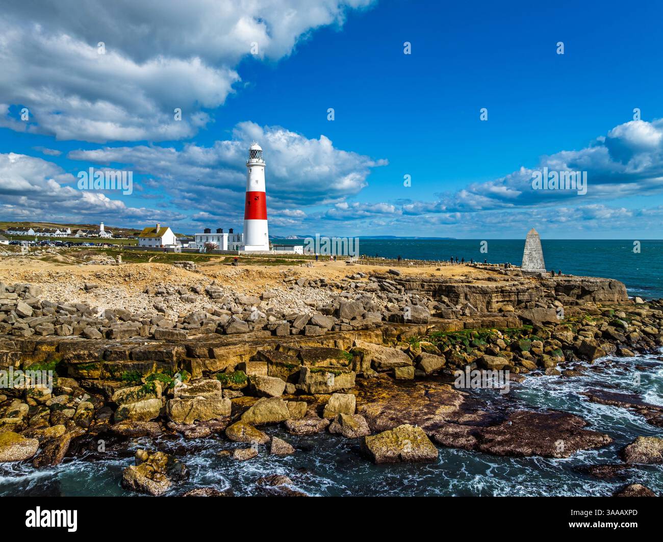 Portland Bill Lighthouse from a drone, Portland Bill, Isle of Portland ...