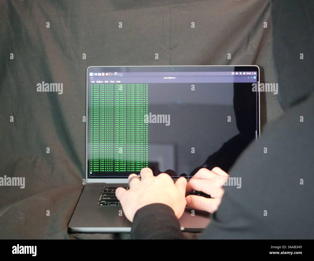 Black Hat Hacker in Black Hoodie Hacking from Kali Linux Terminal Stock ...