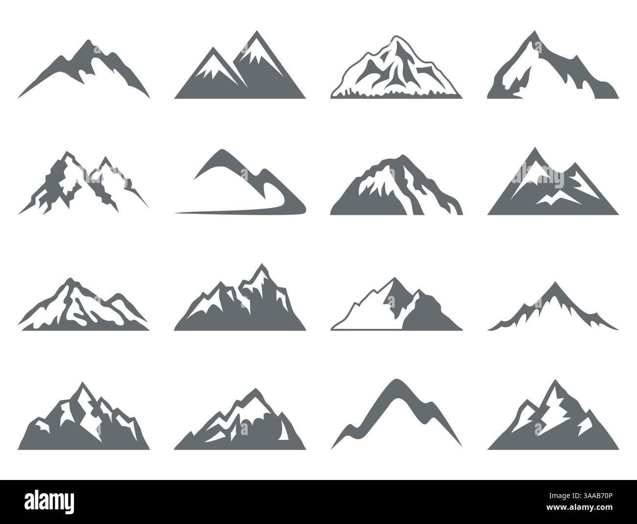 Set of sixteen vector mountain shapes for logos. Camping mountain logo ...