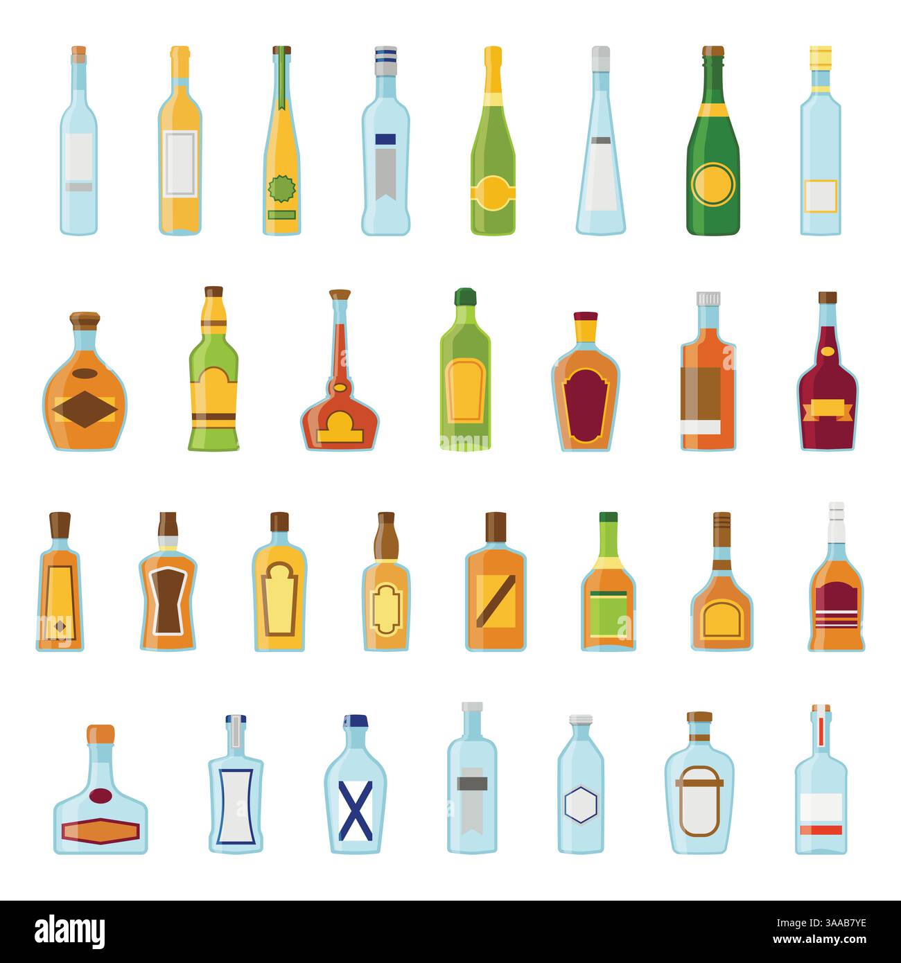 Flat icons set of alcoholic beverages. Alcohol drinks. Flat design ...