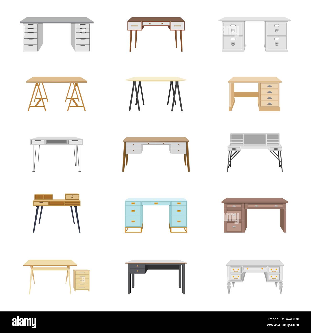 Set of fifteen desks. Furniture for home and office. Elements for work ...