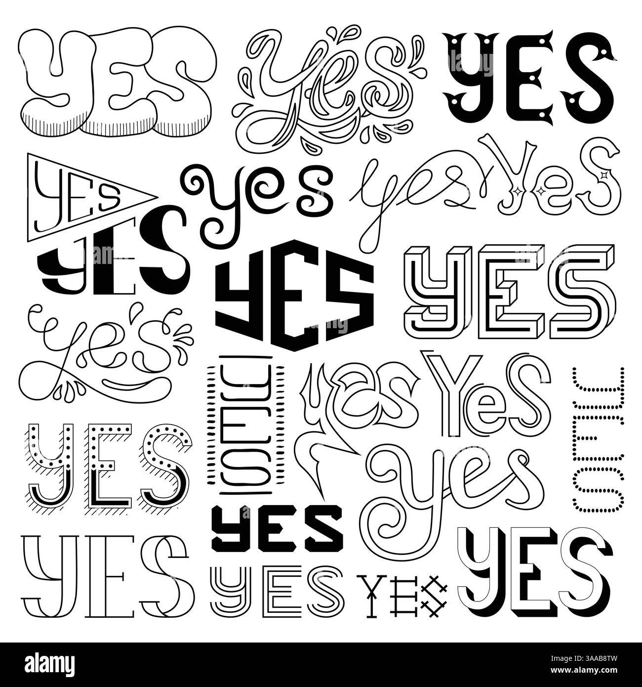 Vector Handwritten Yes Phrases. Words with Decorative Elements Isolated ...