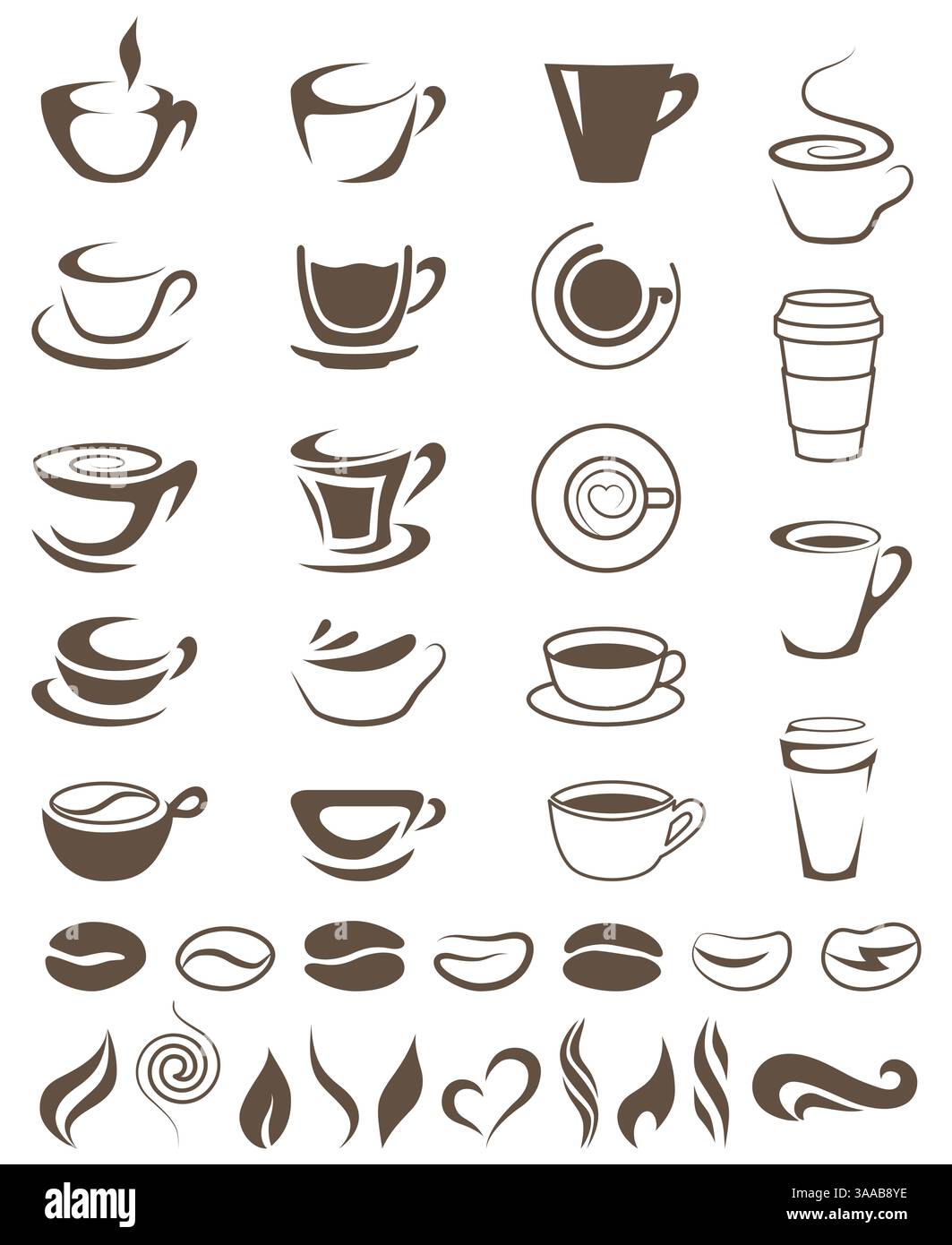 Coffee Cups, Beans and Steam Shapes Template For Logos . Coffee and Tea ...