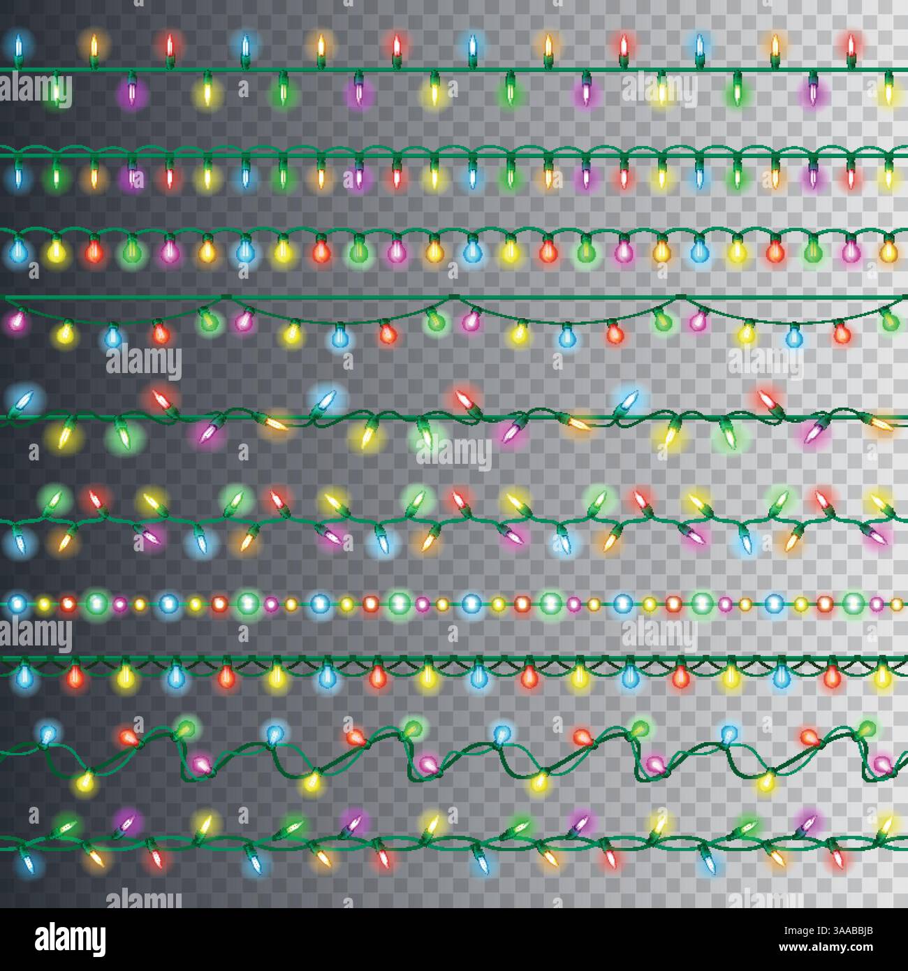 Set of color garland lights. Glowing christmas lights on transparent ...