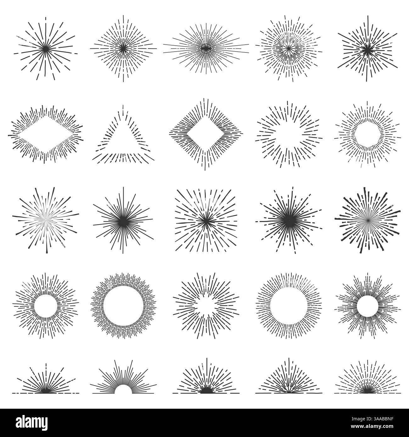 Set of 25 line light rays. Vintage frames, shapes and design elements ...