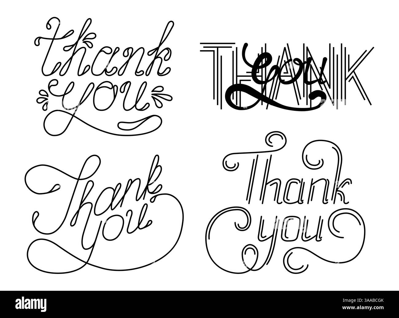 Set of THANK YOU hand lettering phrases. Calligraphic lettering design card. Creative typography ...