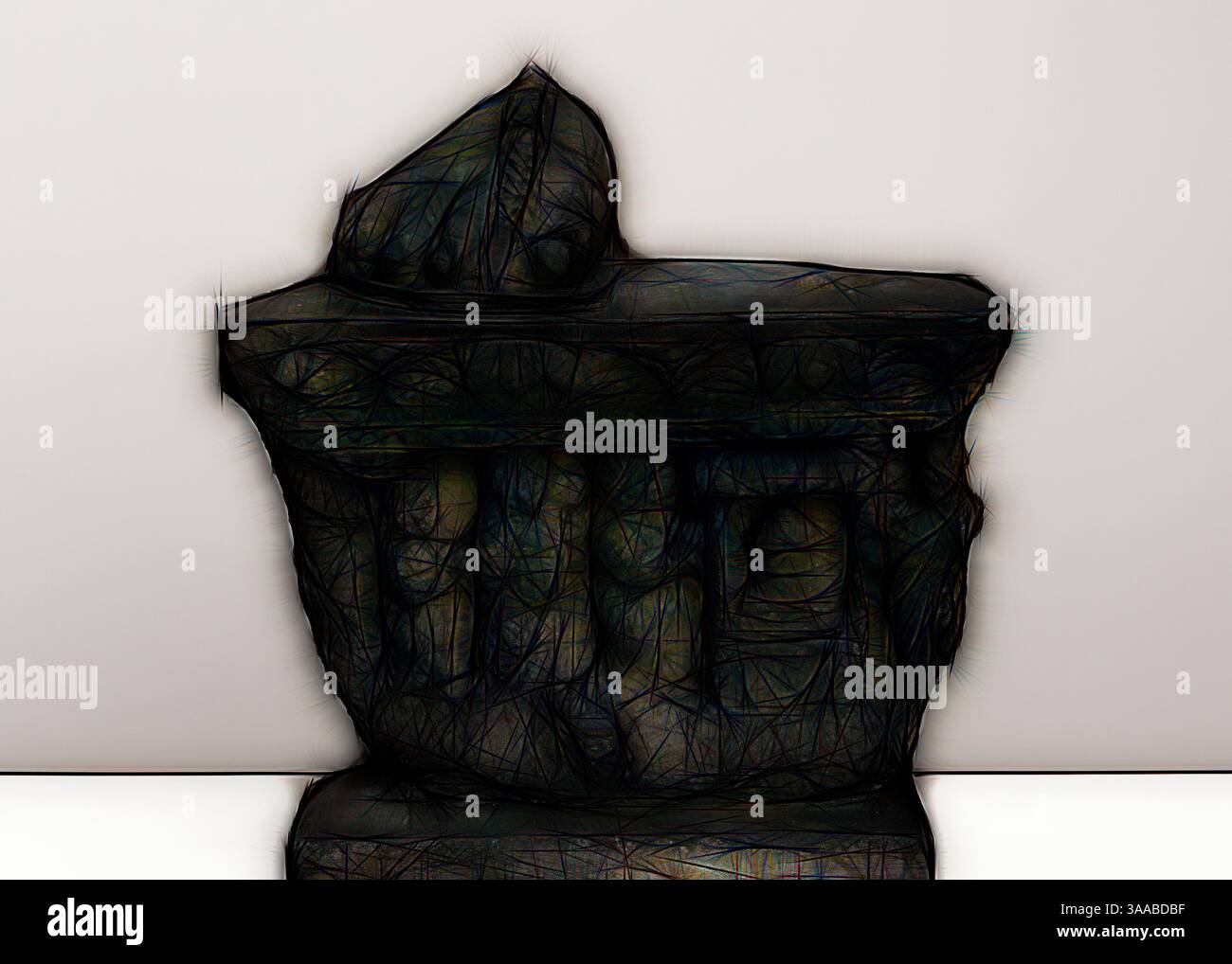 An intricately carved stone sculpture featuring abstract forms and ...