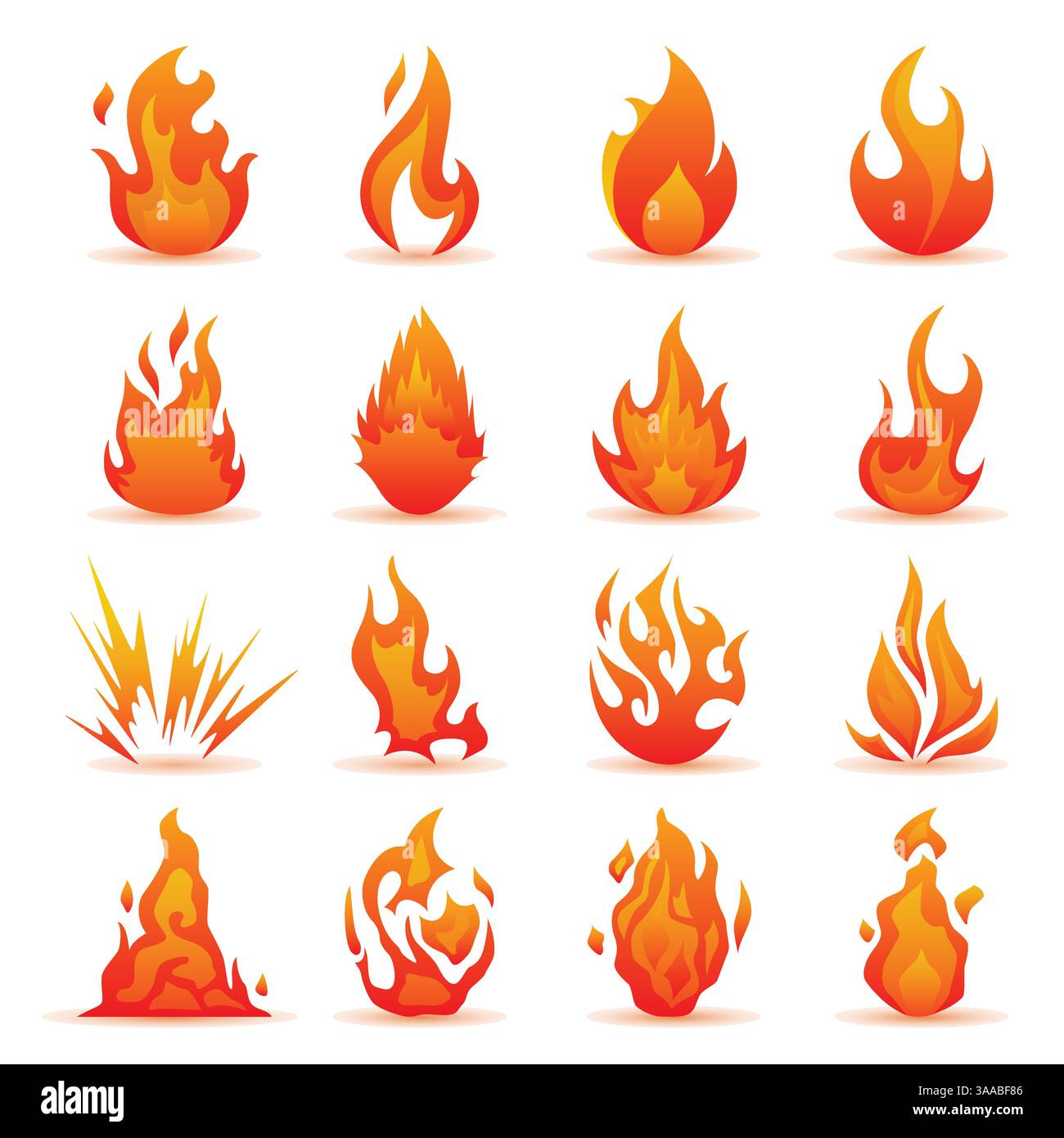 Colorful Flames in the Flat Style. Simple, Icons Bonfire. Vector set of ...