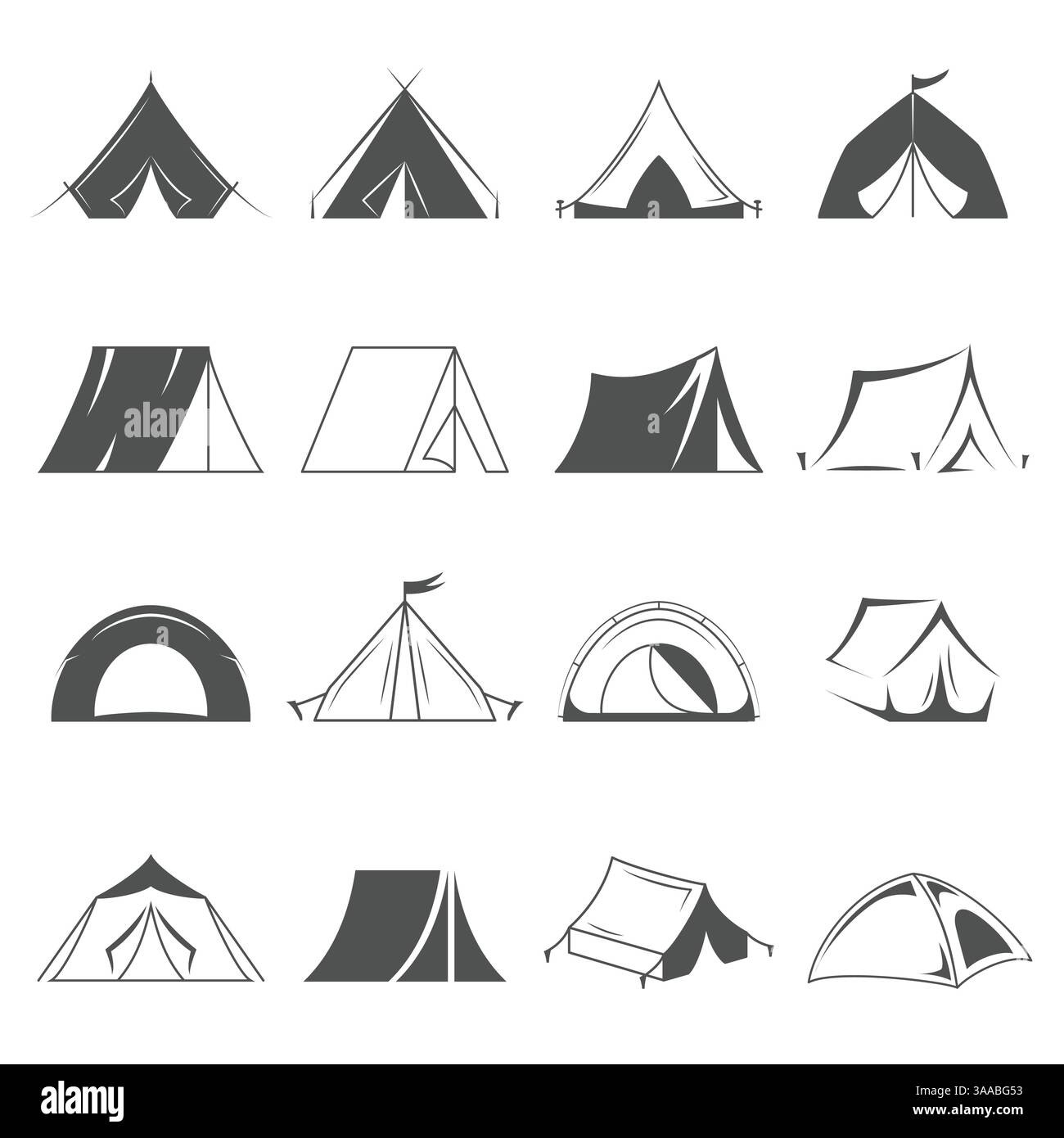 Camp tents set isolated on white background, logo template. Hiking and ...