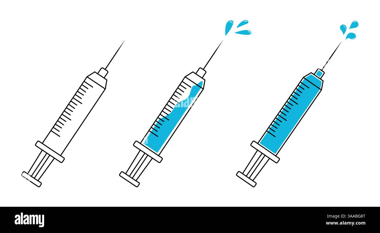 A disposable syringe illustration. A syringe with medicine and drops ...
