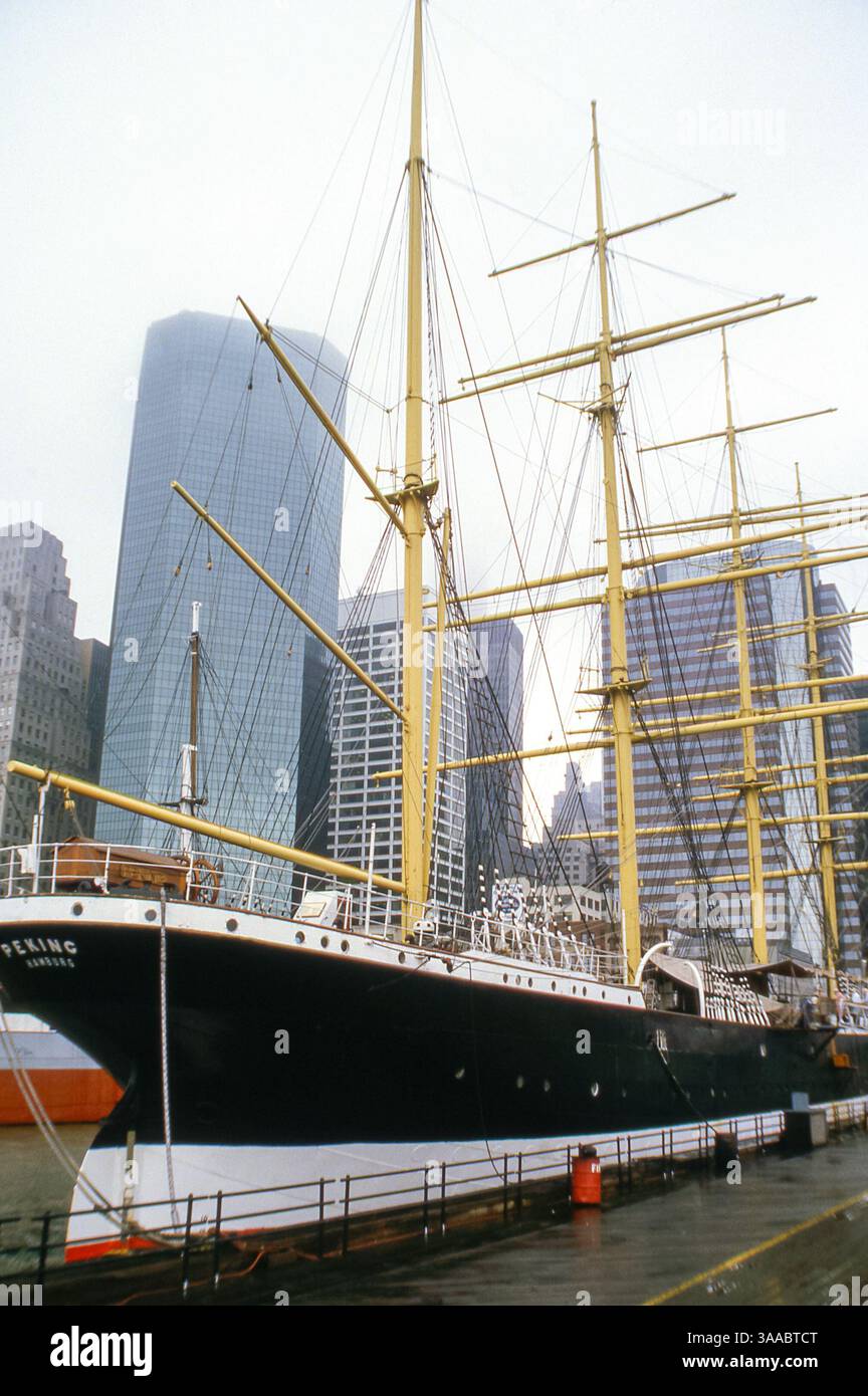 Lower Manhattan in mid eighties. Pier 16 near Fulton Market with a ...