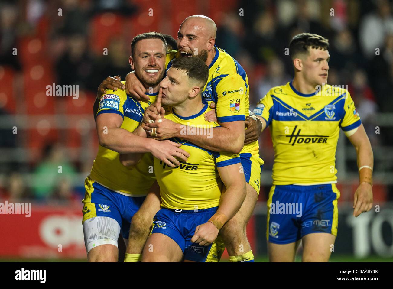 ST. HELENS, ENGLAND - 28 MARCH 2025: George Williams of Warrington ...