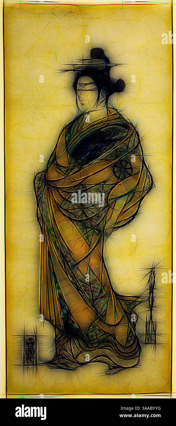 A figure dressed in intricate, layered garments stands gracefully ...