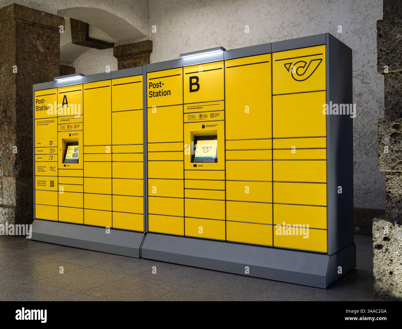 Innsbruck, Austria - March 20, 2025: Yellow postal lockers of Austrian ...