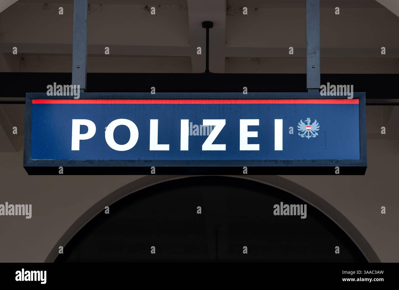 Innsbruck, Austria - March 21, 2025: Austrian police sign with POLIZEI ...