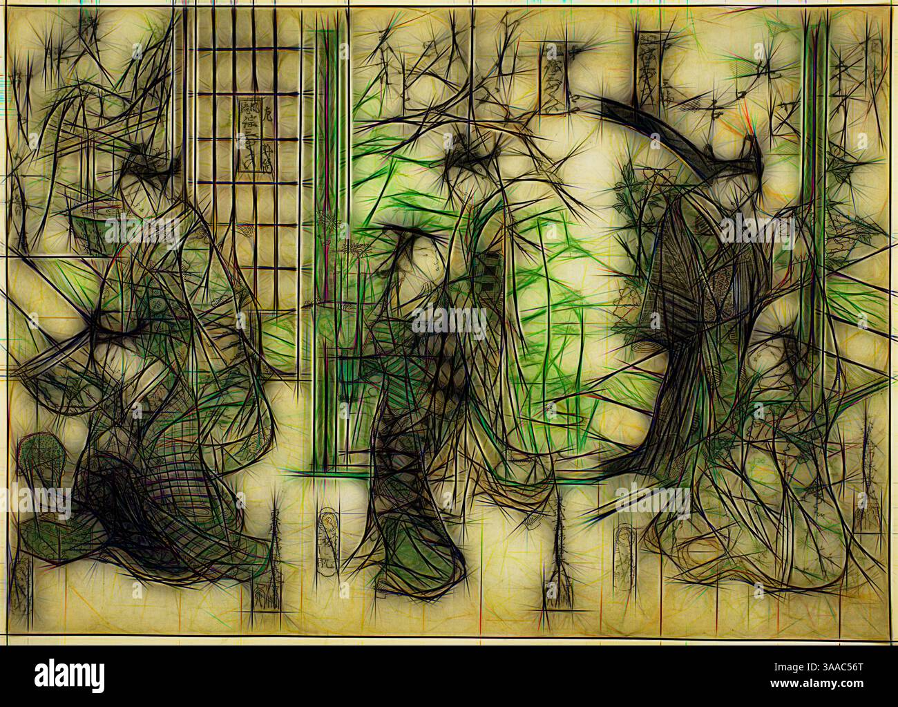 Stylized depiction of figures in intricate poses hi-res stock ...
