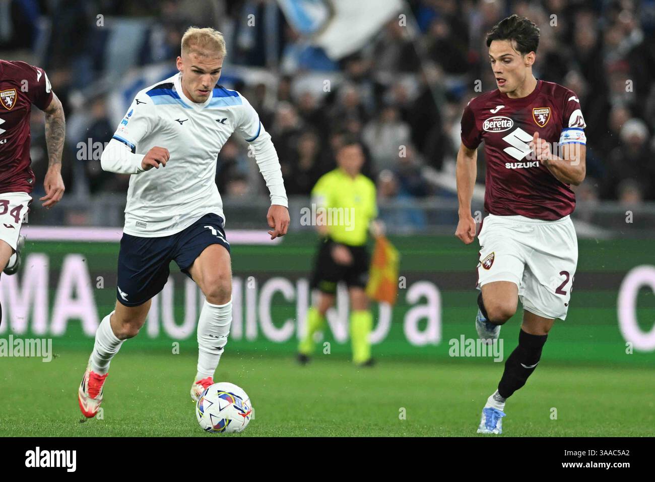 Roma, Italy, 31 March 2025 Gustav Isaksen of SS Lazio competes for the ...