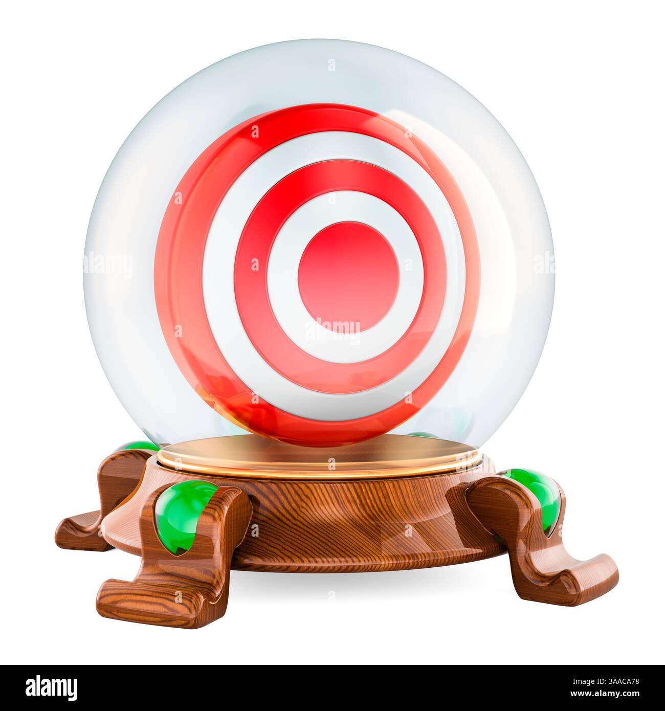 Clear Crystal Ball with target with arrow in bullseye, 3D rendering ...