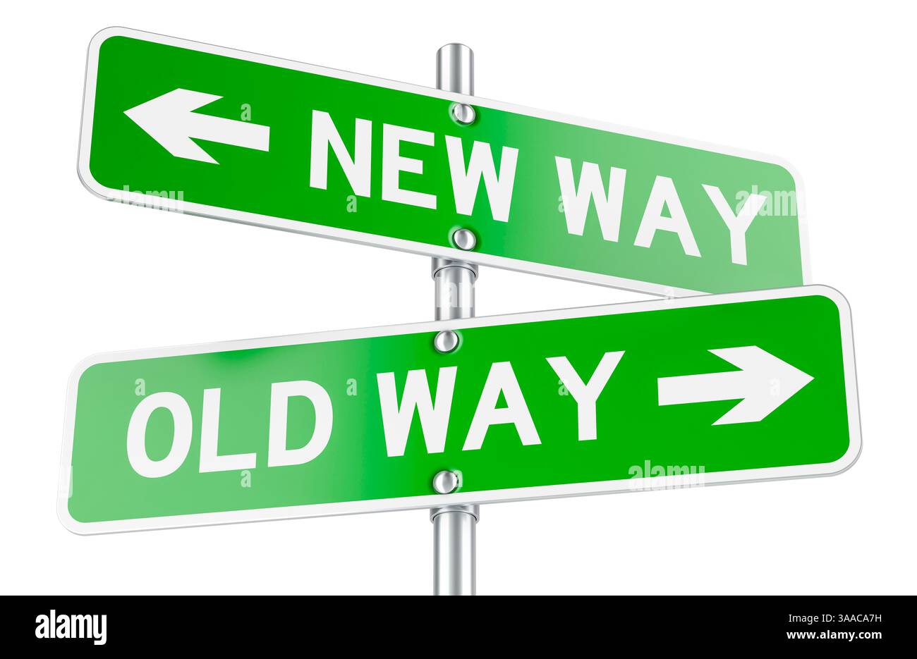 New Way or Old Way, concept. Opposite traffic sign, 3D rendering ...