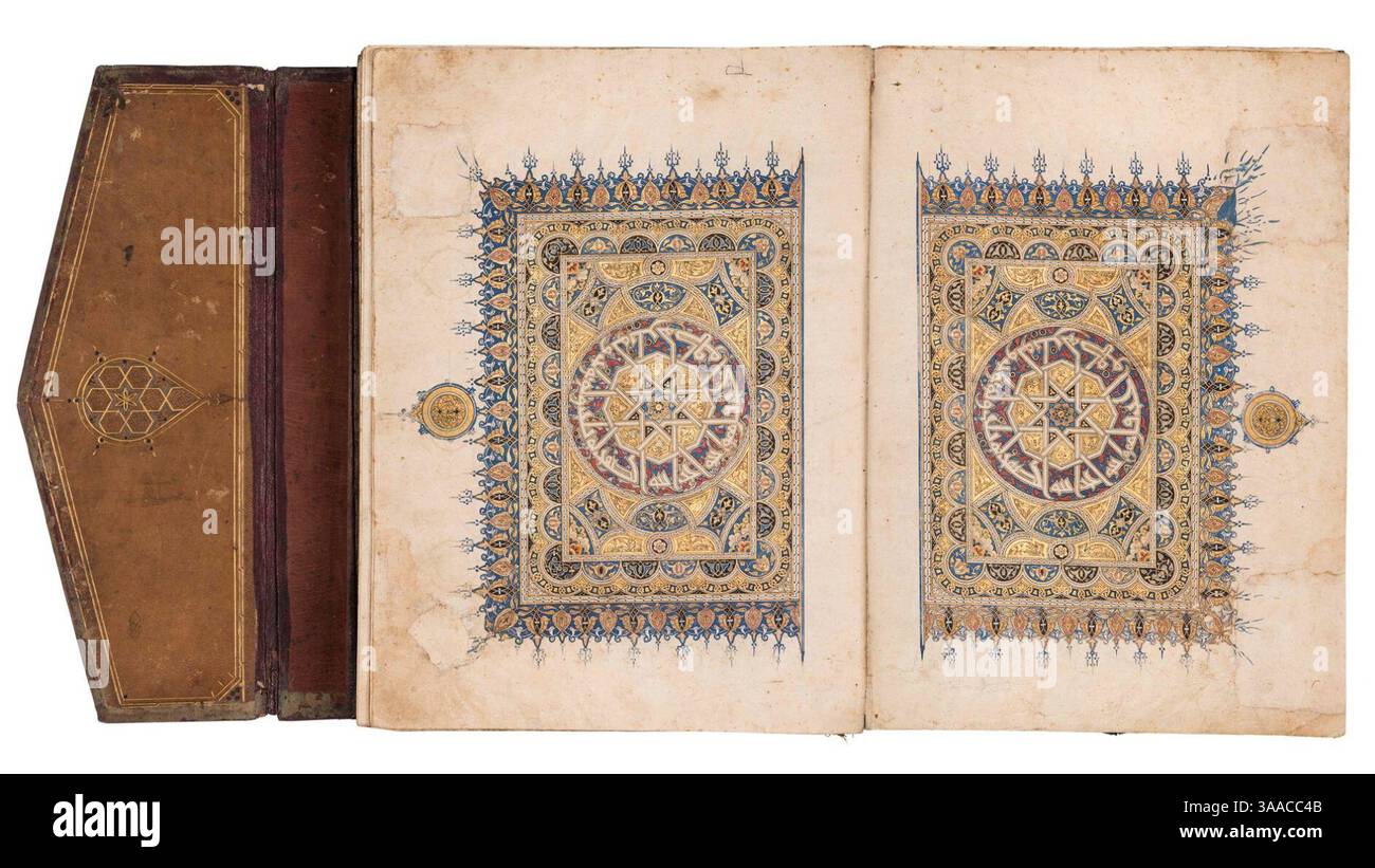 Illuminated frontispiece from the Ilkhanid Qur'an manuscript Stock ...