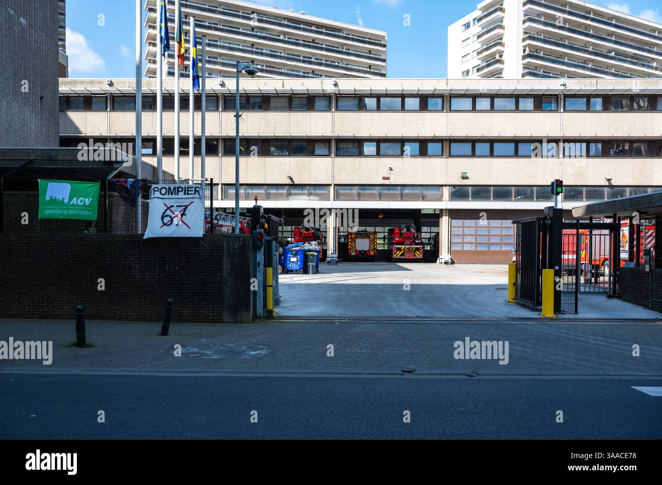 National strike actions at the firefighters headquarters, Avenue des hÃ ...