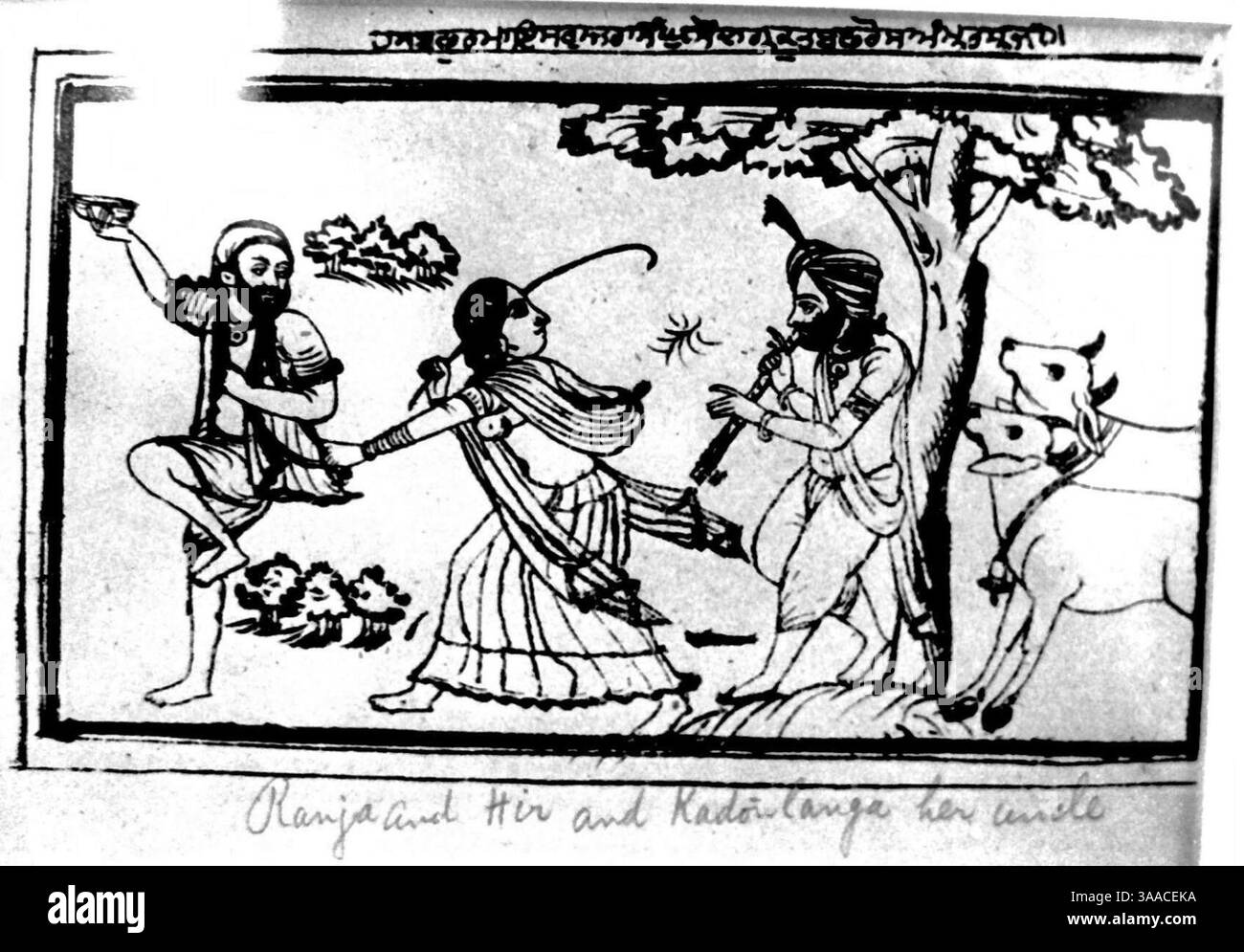 Illustrated page from a lithograph print of the Punjabi folktale 'Heer ...