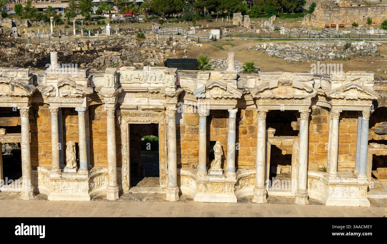 Amphitheater in ancient city Hierapolis or Holy City near of Pamukkale ...