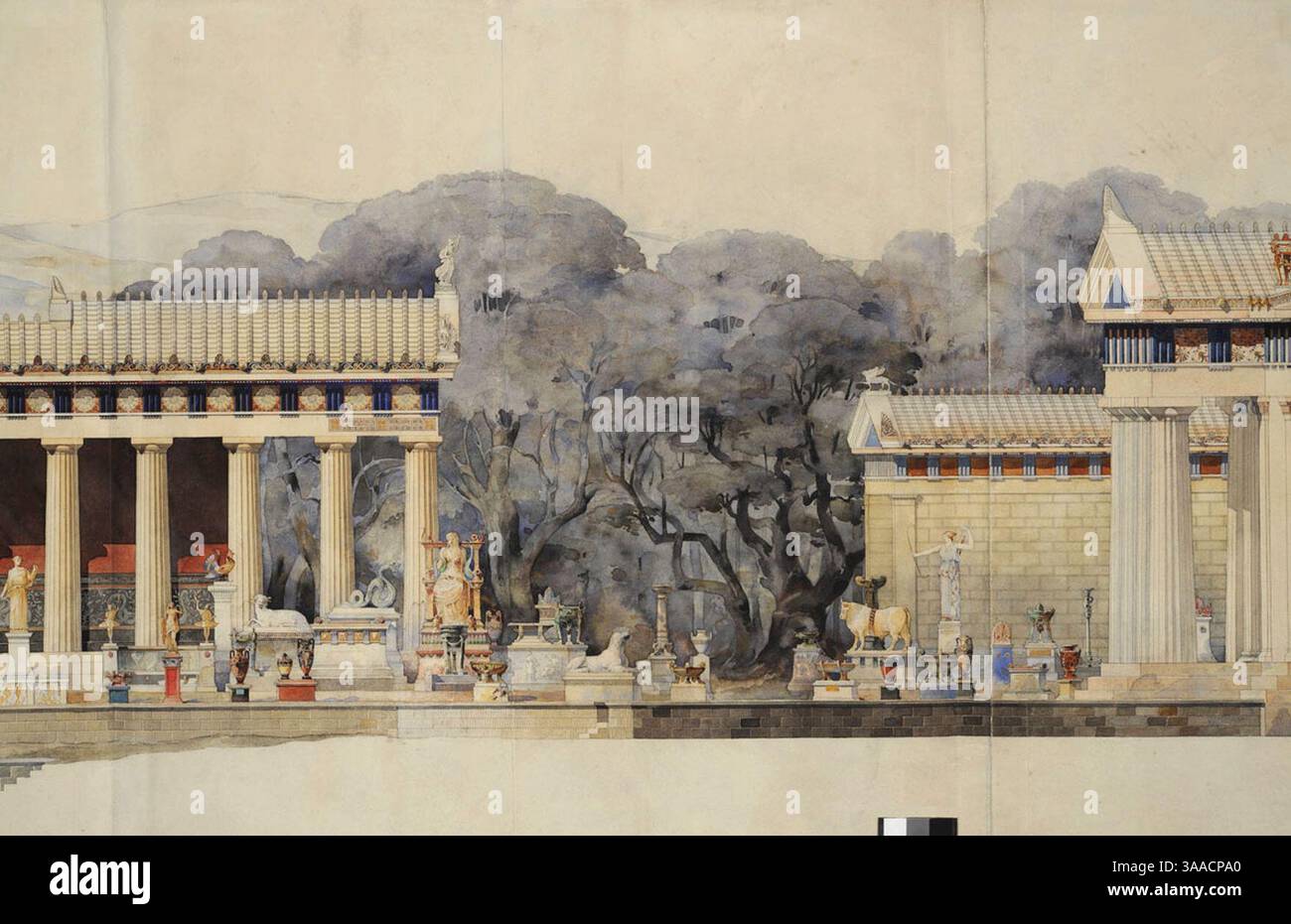 Illustration of multiple Ancient Greek temples, with the Temple of ...