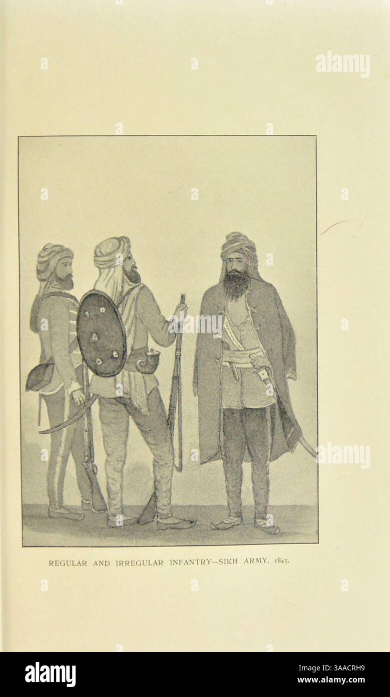 Illustration titled 'Regular and irregular infantry–Sikh army, 1845 ...
