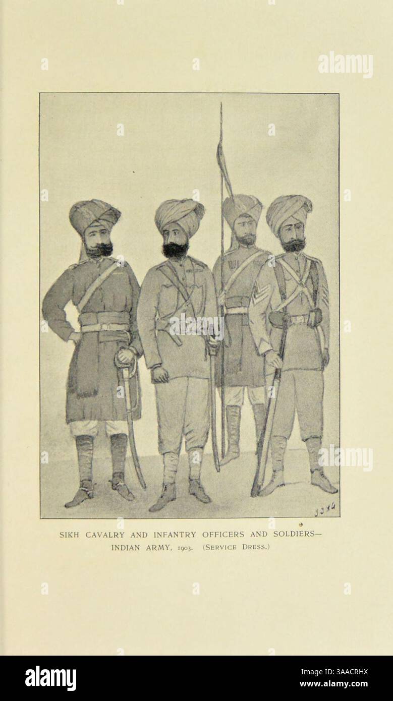 Illustration titled 'Sikh cavalry and infantry officers and soldiers ...