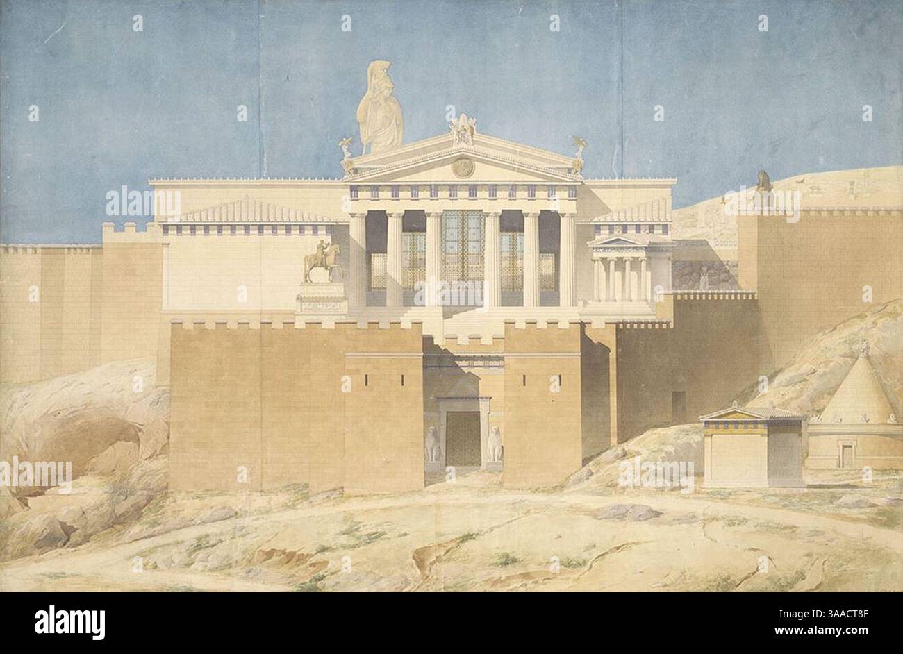 Illustration with a reconstruction of the Acropolis of Athens Stock Photo - Alamy