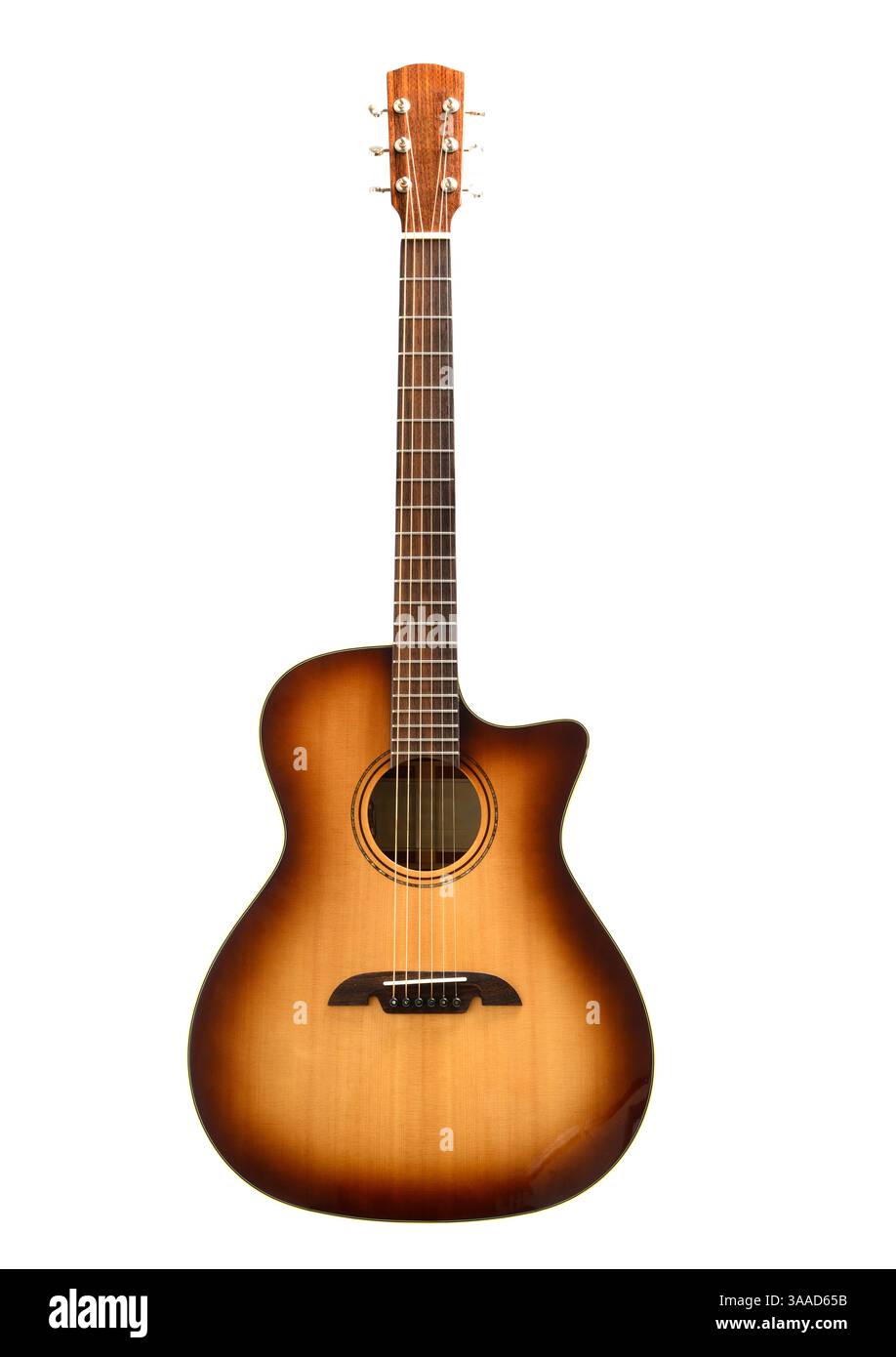 A sunburst pattern steel string guitar on white background Stock Photo ...