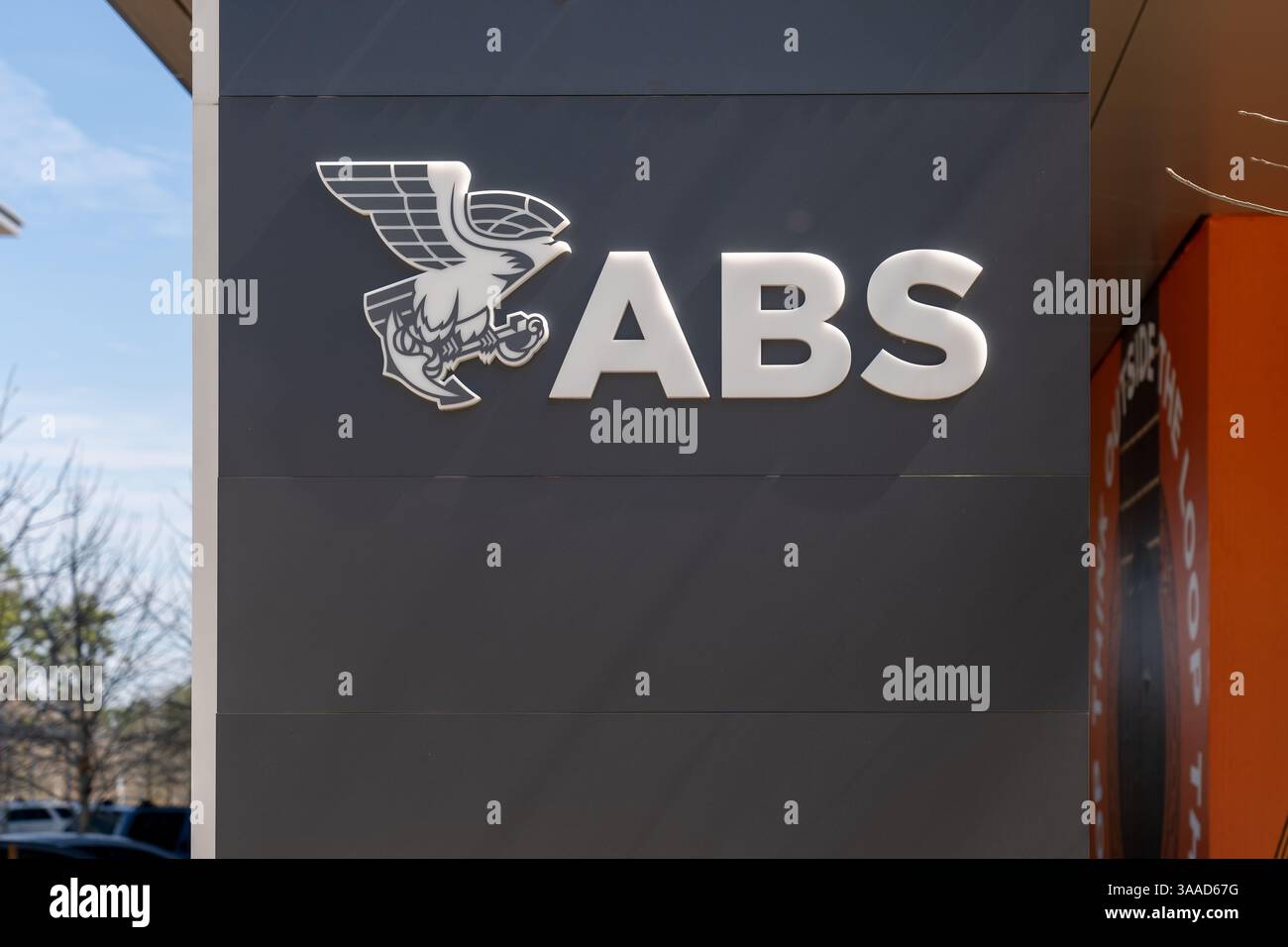 Houston, Texas, USA - March 2, 2022: Closeup of ABS sign at their ...
