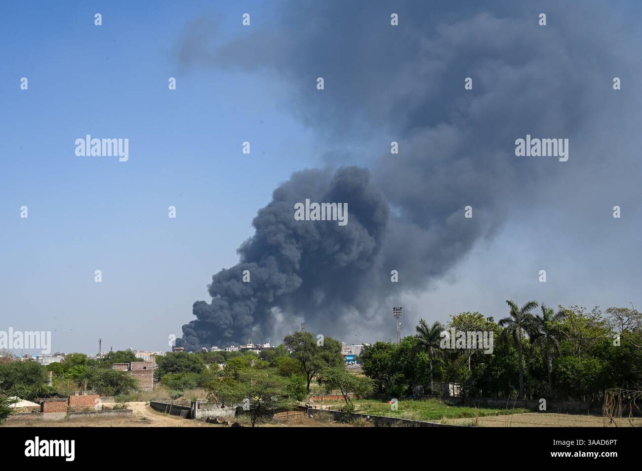 Greater Noida, India. 31st Mar, 2025. GREATER NOIDA, INDIA - MARCH 31: A massive fire broke out ...