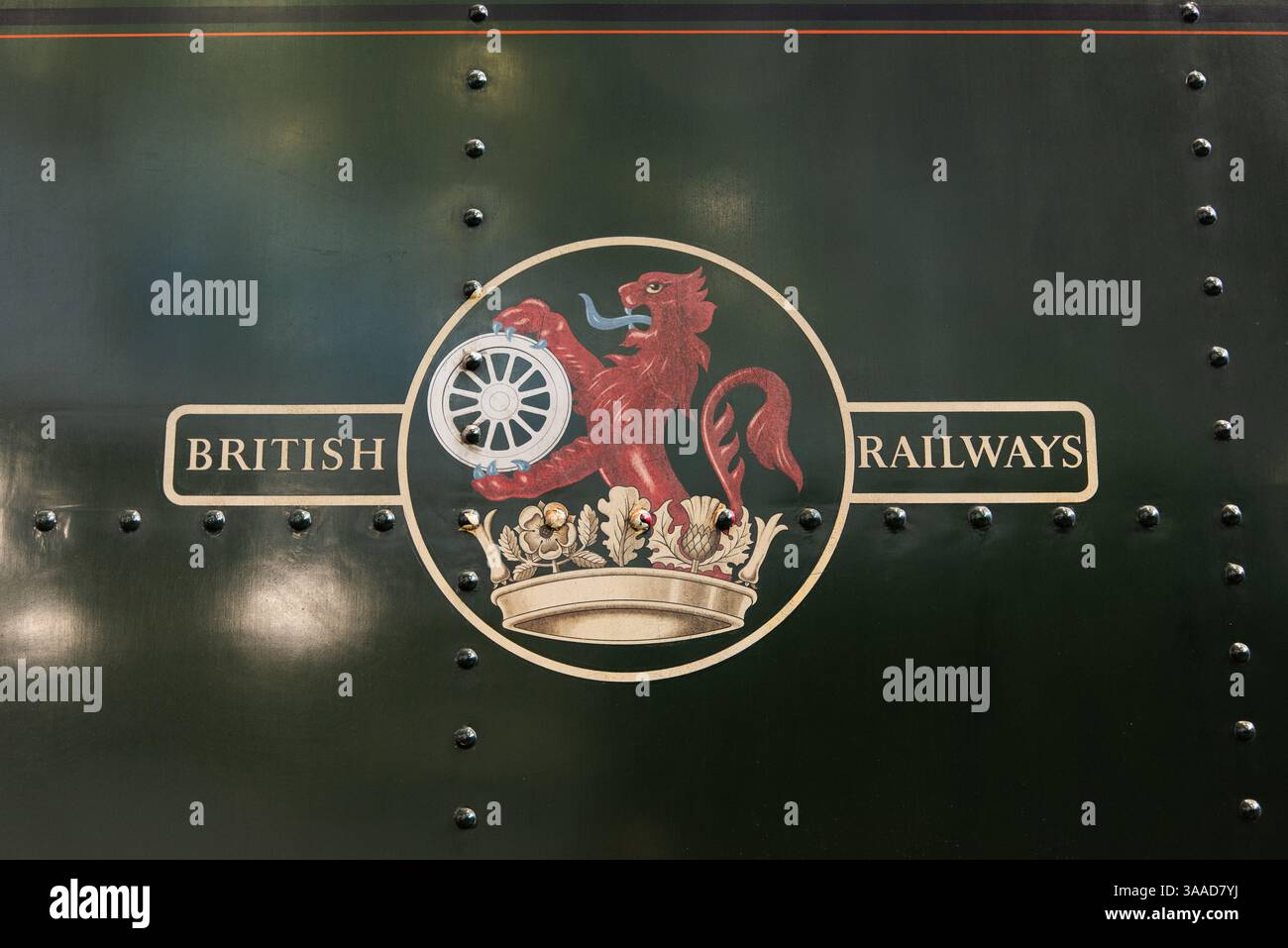 British Railways emblem on the BR Standard Class 9F locomotive number ...