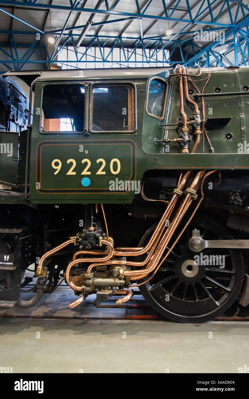 Elaborate copper pipework on the BR Standard Class 9F locomotive number ...