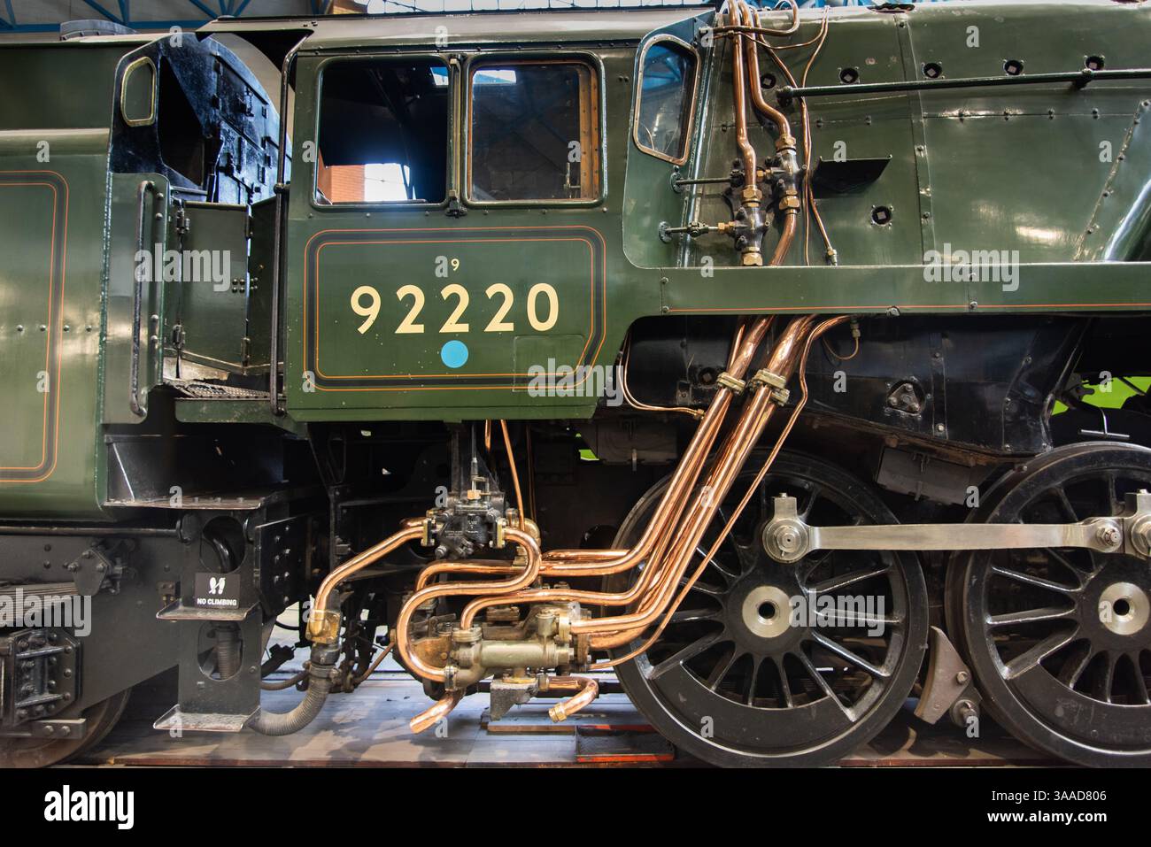 Elaborate copper pipework on the BR Standard Class 9F locomotive number ...