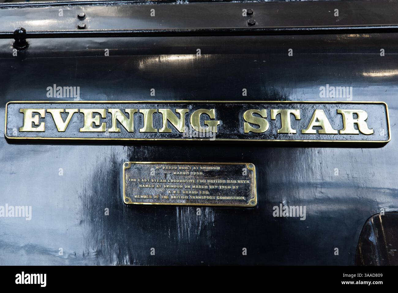 The boiler nameplate on the BR Standard Class 9F locomotive number ...