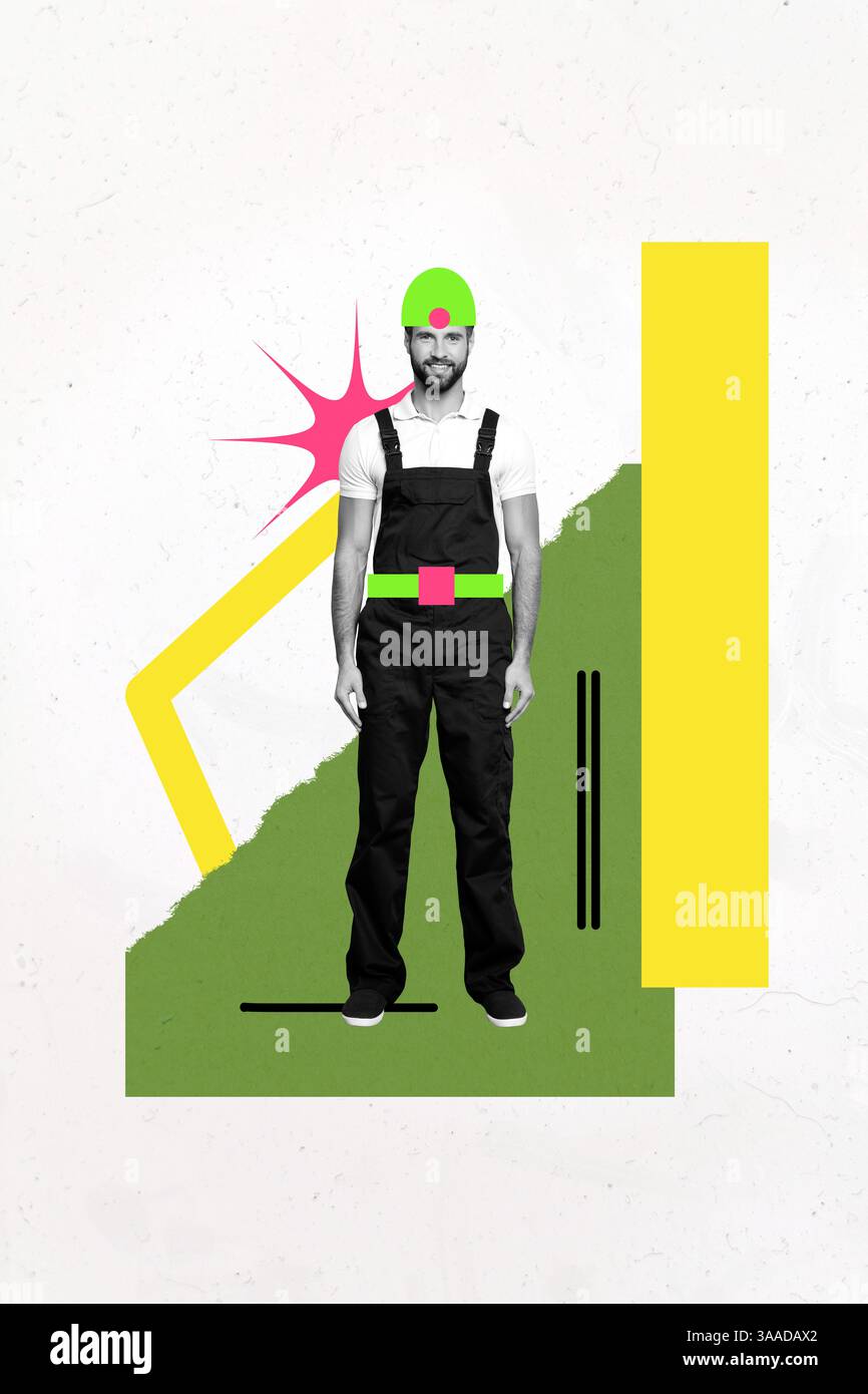 3D collage trend artwork composite sketch poster of worker professional ...