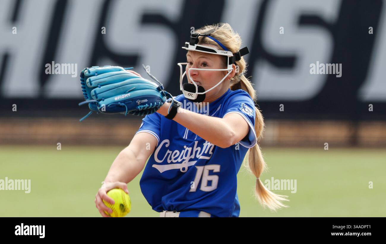 Creighton pitcher Kenzie Schopfer (16) delivers a pitch during an NCAA ...
