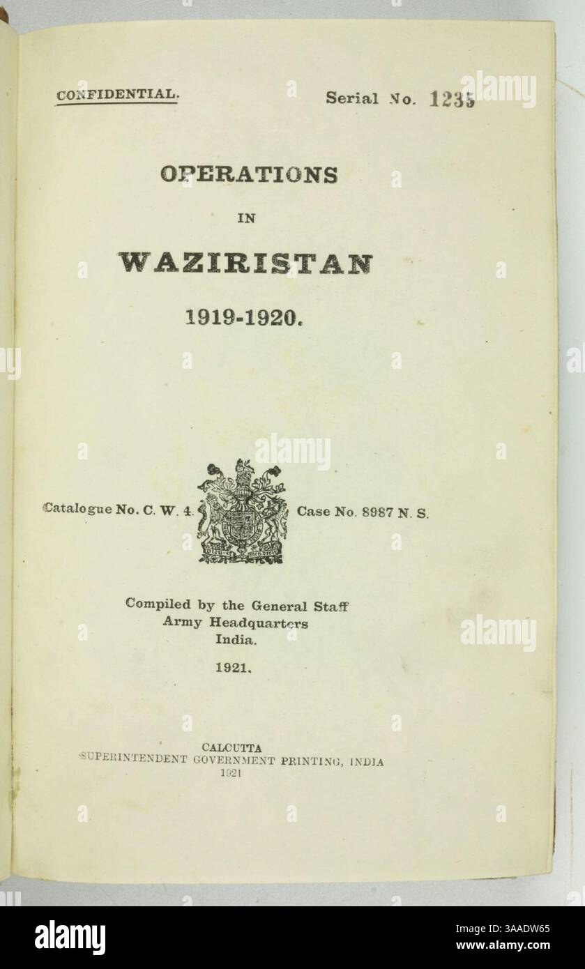 India - Army, General Staff Branch. Operations in Waziristan 1919-1920 ...