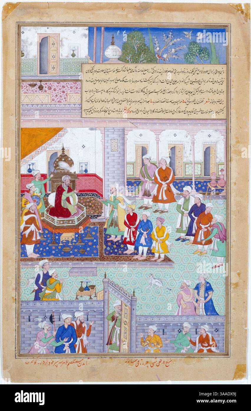 Indian - Emperor Babur Holding Court, folio from an Akbarnama Stock ...