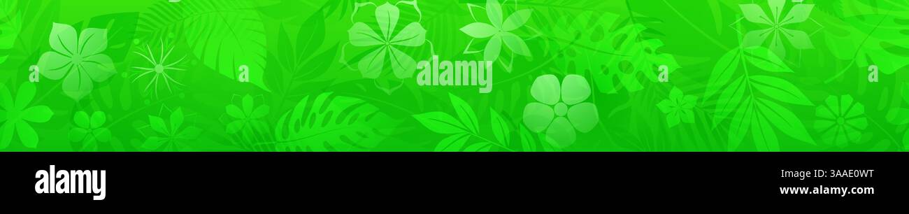 Horizontal seamless banner showcases a lush, tropical design with an ...