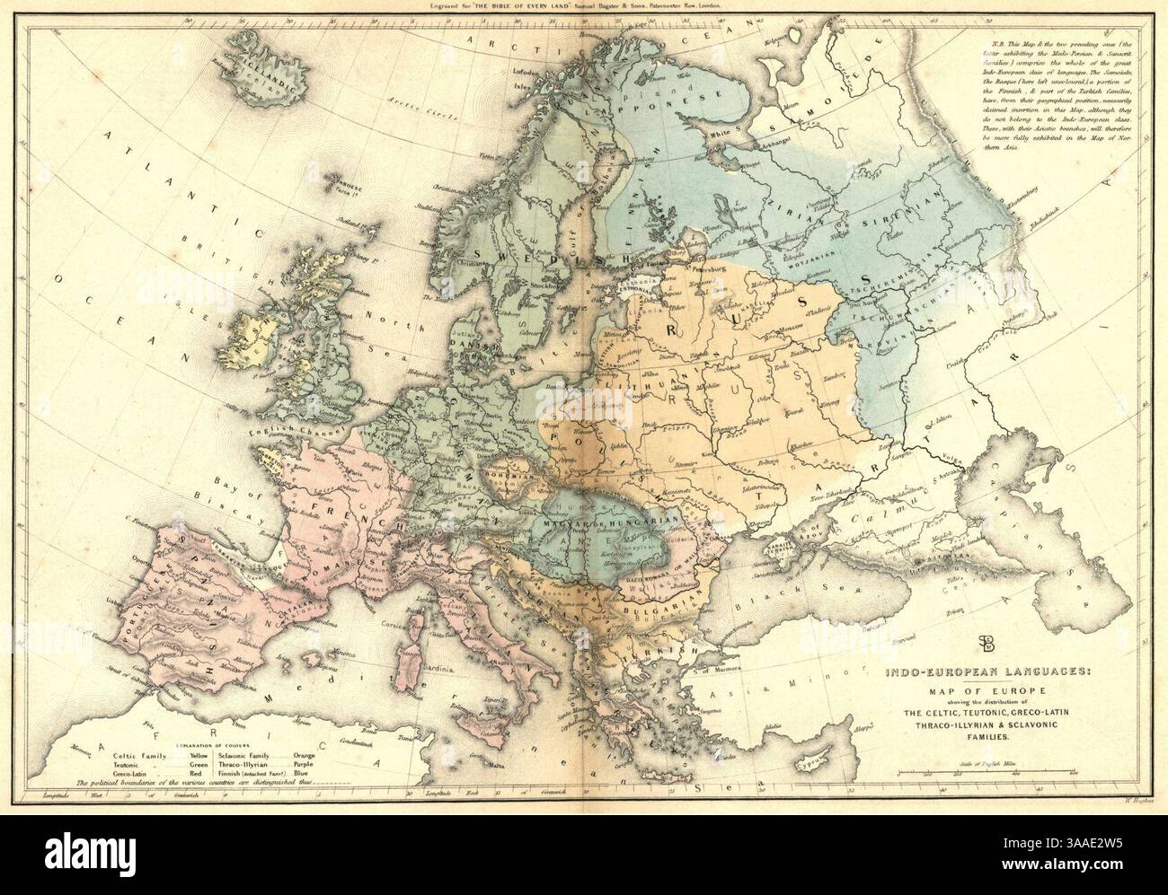 Indo-European languages. Map of Europe (1850 Stock Photo - Alamy