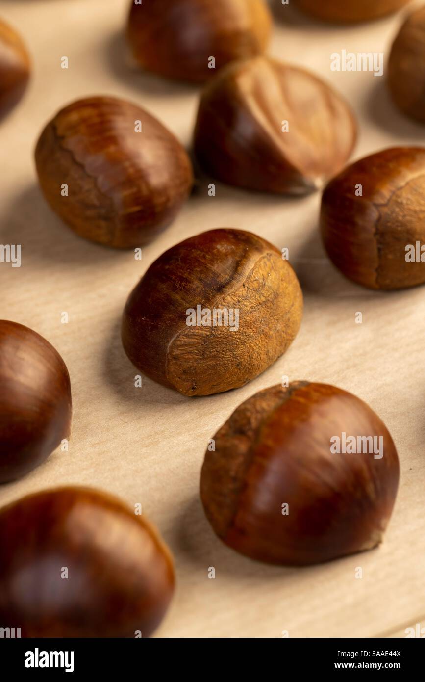 edible Asian chestnut fruits for frying or baking , preparation by ...