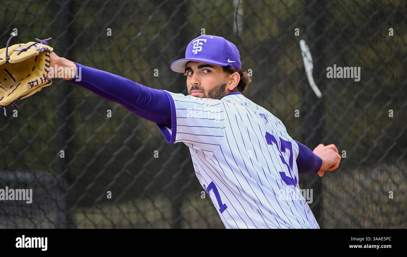 St Thomas pitcher Kody Dalen warms up before he plays against Oral ...