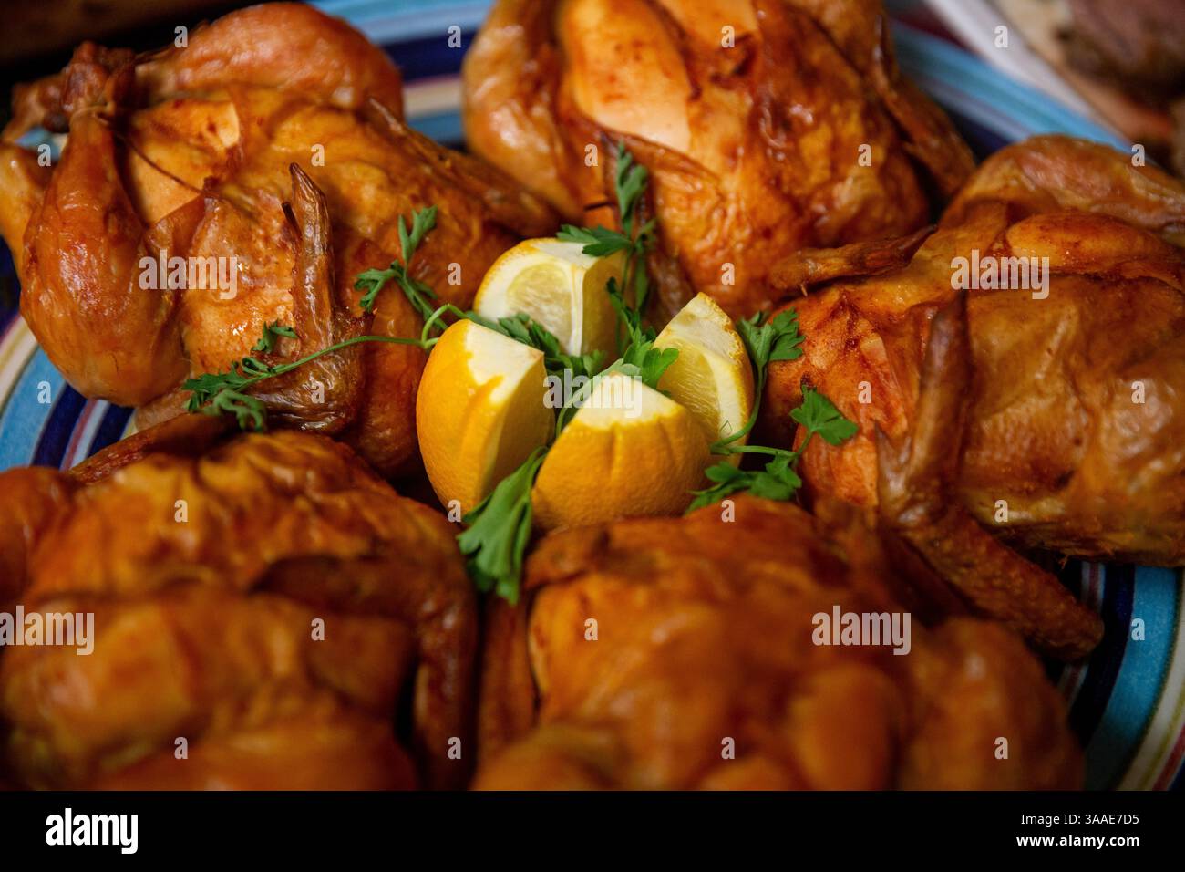 Cornish Game Hens prepared for a dinner party Stock Photo - Alamy